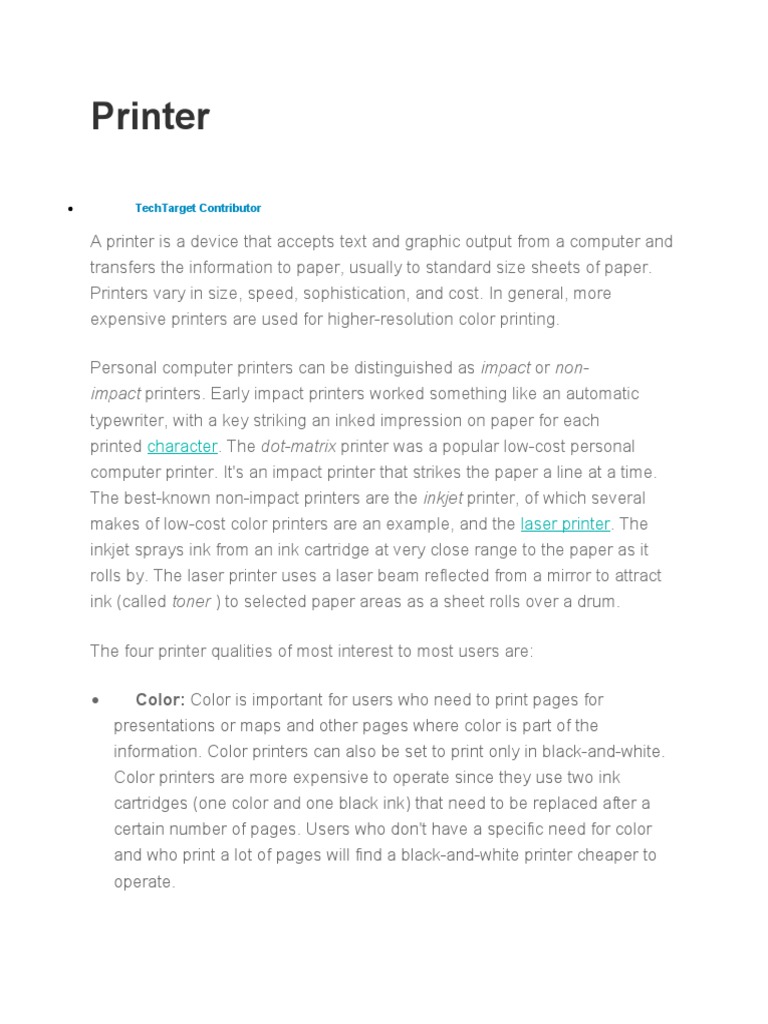 Printer: Impact Printers. Early Impact Printers Worked Something Like An Automatic | PDF ...