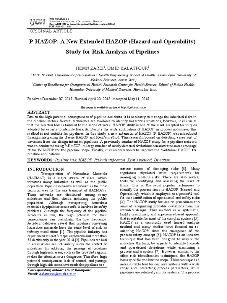 HAZOP Study For Risk Analysis of Pipelines | PDF | Risk | Safety