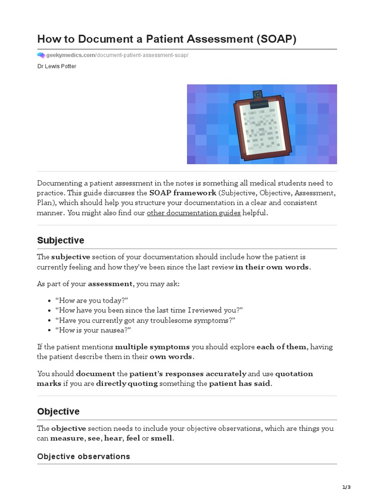 How To Document A Patient Assessment SOAP | PDF