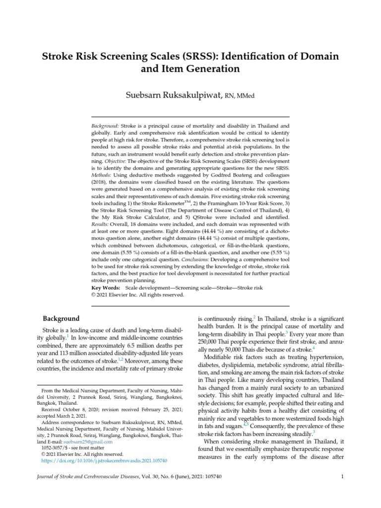 Stroke Risk Screening Scales (SRSS) : Identi Fication of Domain and ...