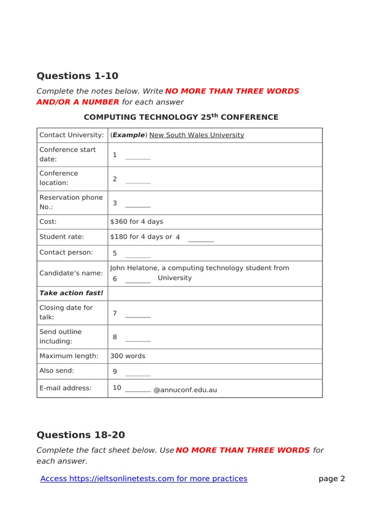 Questions 1-10: Complete The Notes Below. Write For Each Answer | PDF ...