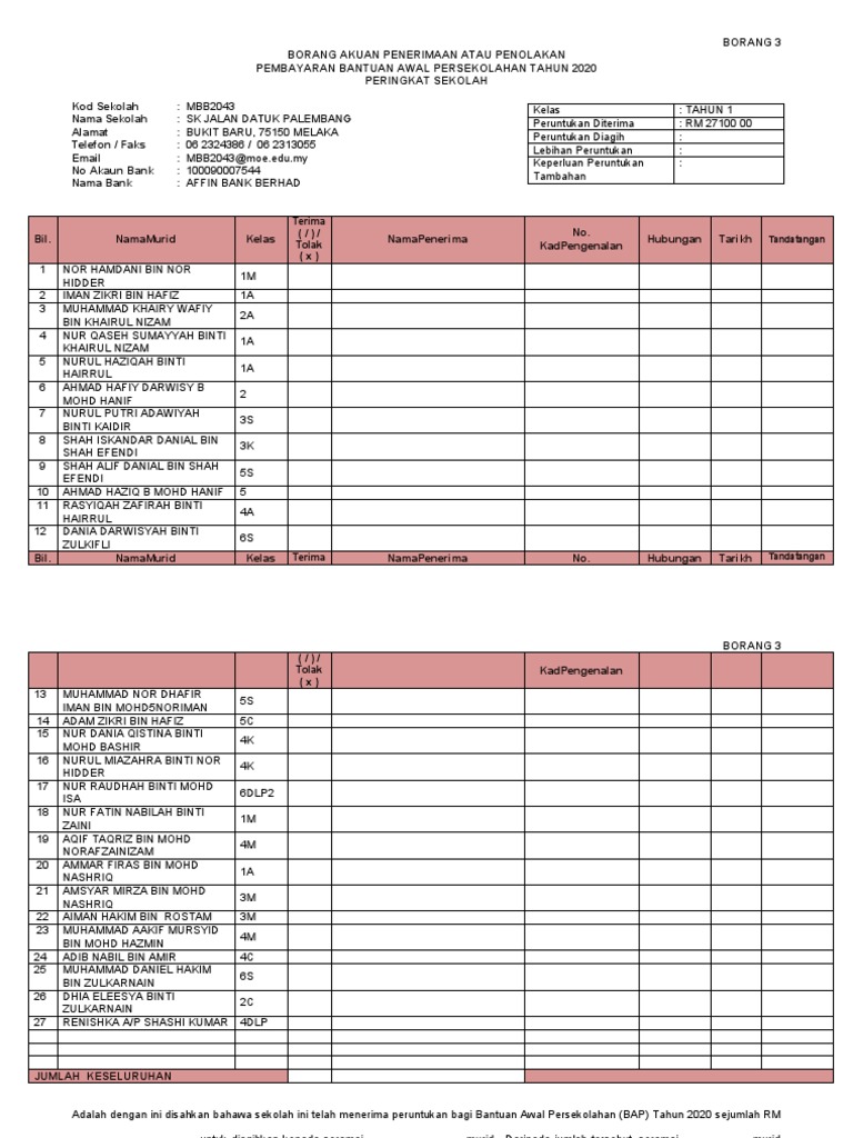 Borang 3 Murid Cicir | PDF