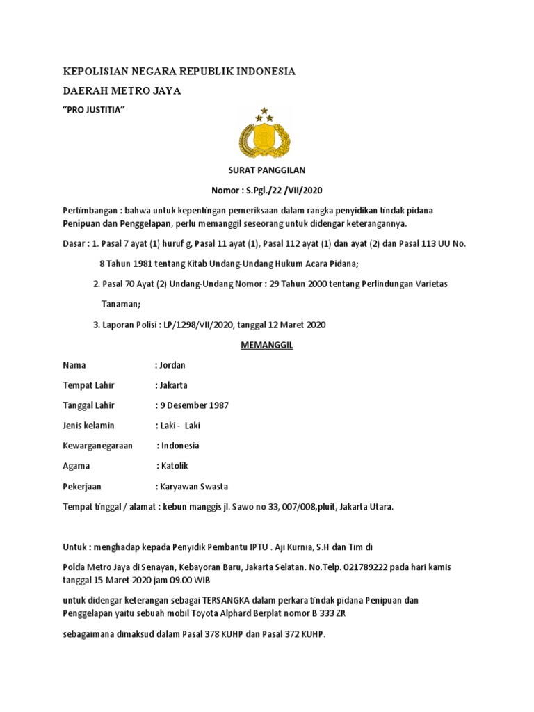 Contoh Surat Panggilan | PDF Contoh Surat Panggilan | PDF
