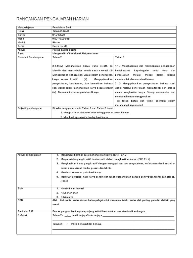 RPH PSV Tahun 2&3 Minggu 11 | PDF