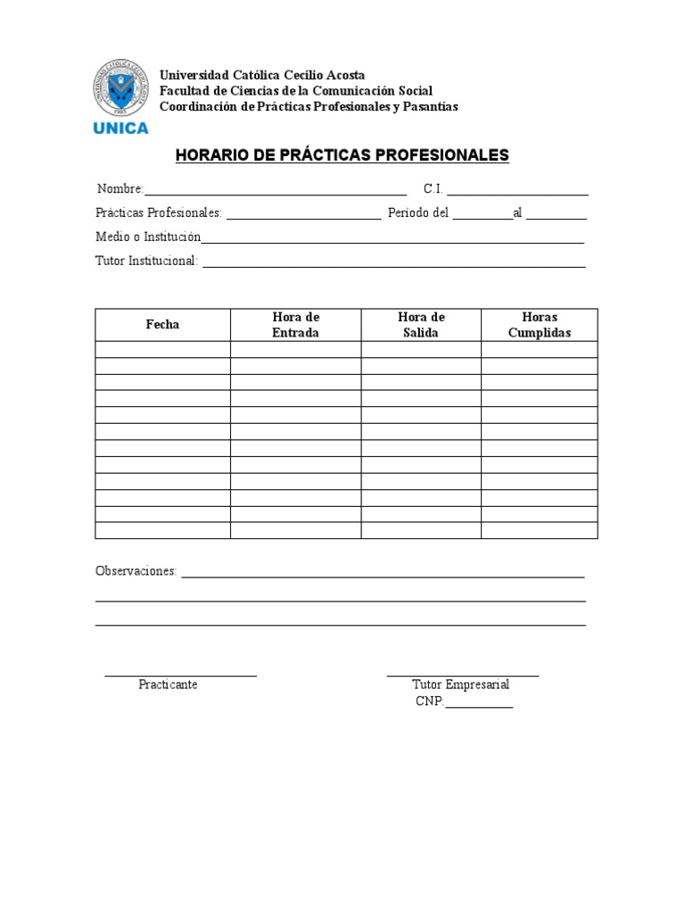 3.-Horario de Práctica Profesional | PDF