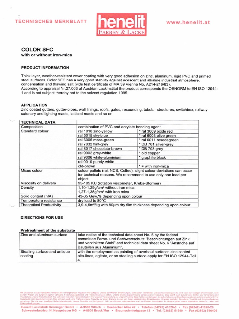 Henelit Color SFC Product Overview | PDF | Paint | Chemical Substances