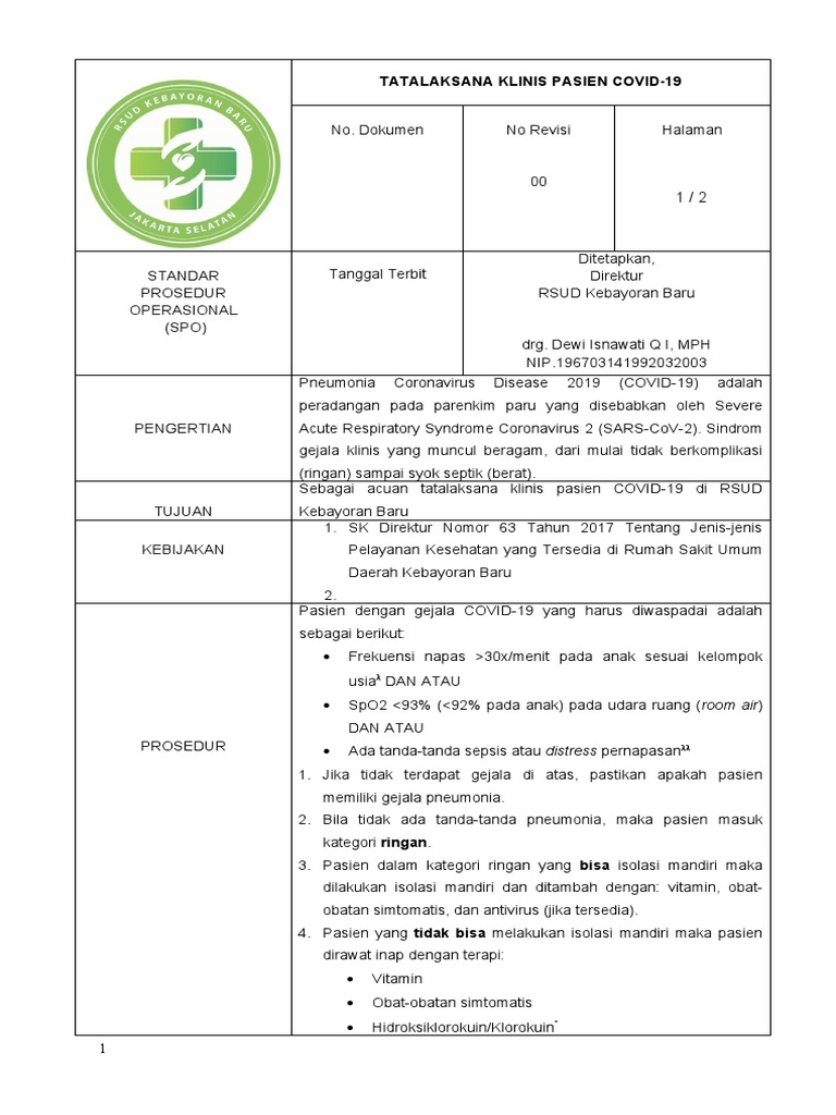 Sop Tatalaksana PSN Covid | PDF