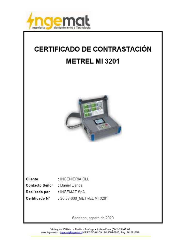 Certificación METREL MI 3201 2020 | PDF | voltaje | Observación científica