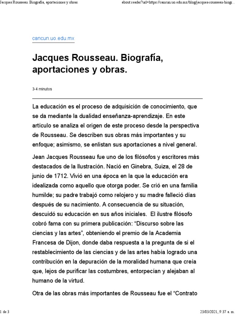 Biografía y aportes de Rousseau | PDF | Jean-Jacques Rousseau | Emile ...