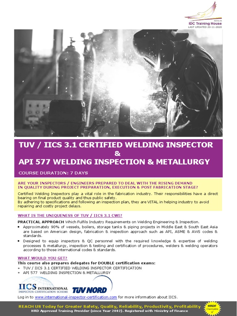 Tuv / Iics 3.1 Certified Welding Inspector Api 577 Welding Inspection ...