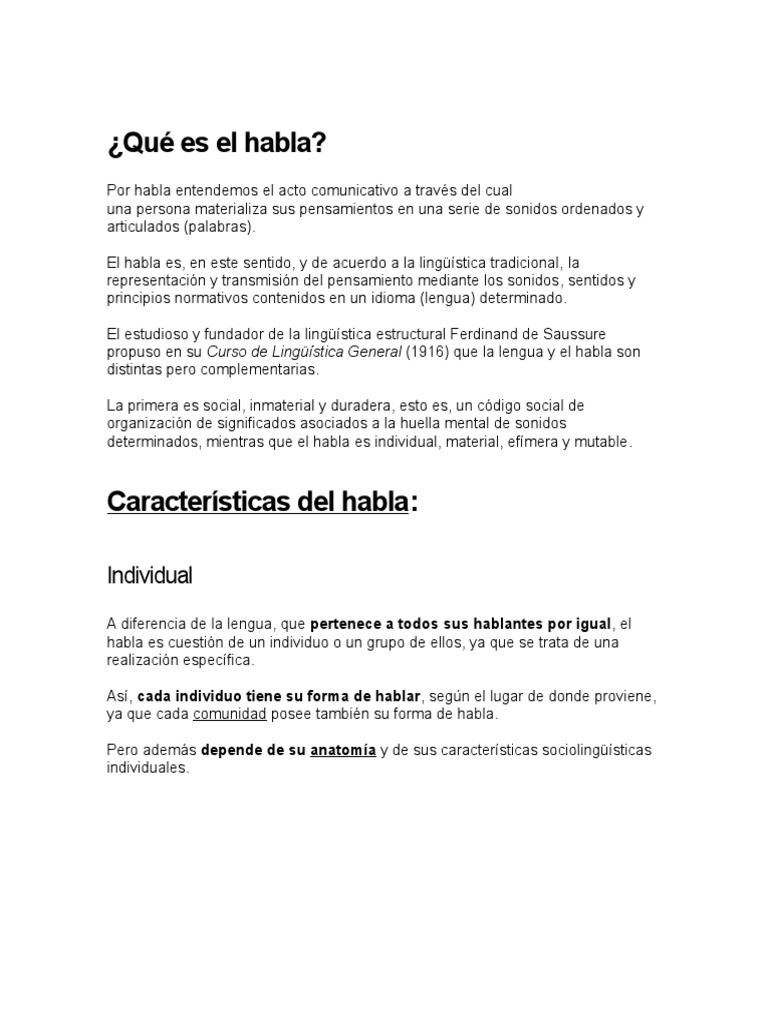 Definición y características del habla | PDF | Habla | Fluidez