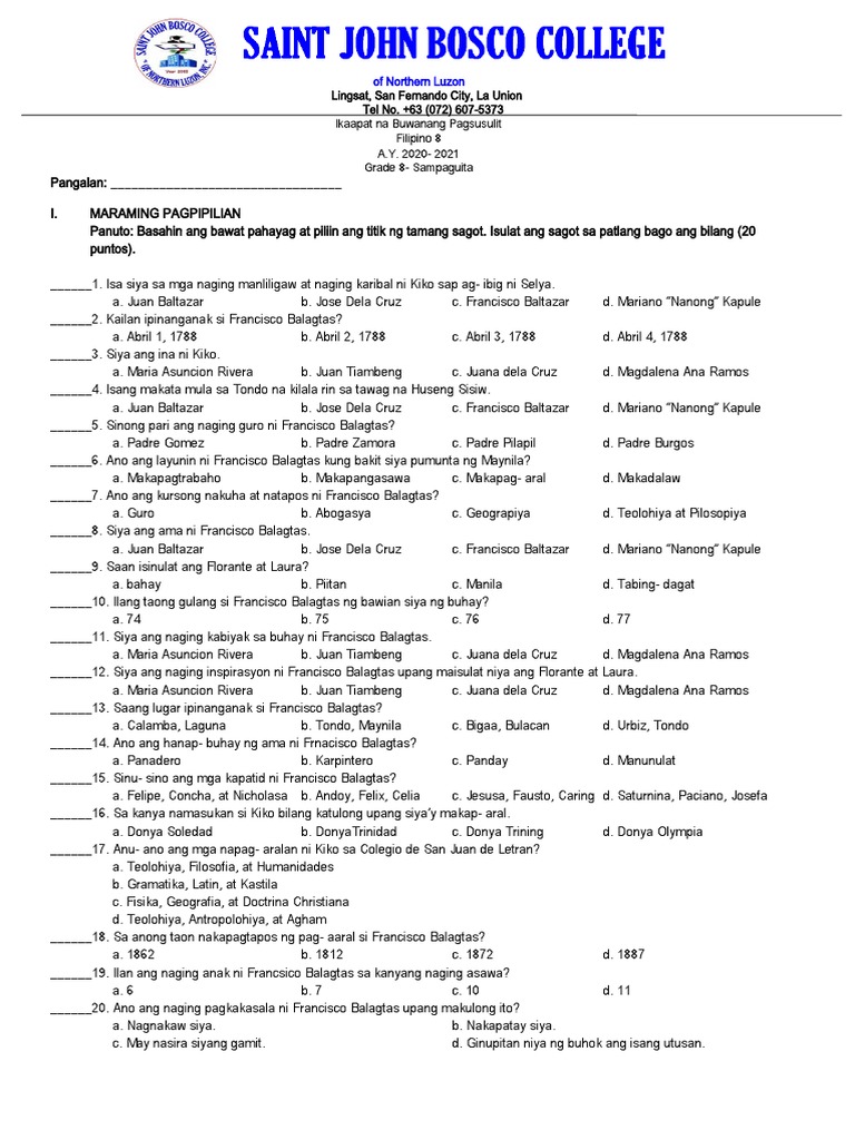 Filipino 8 Fourth Long Test | PDF