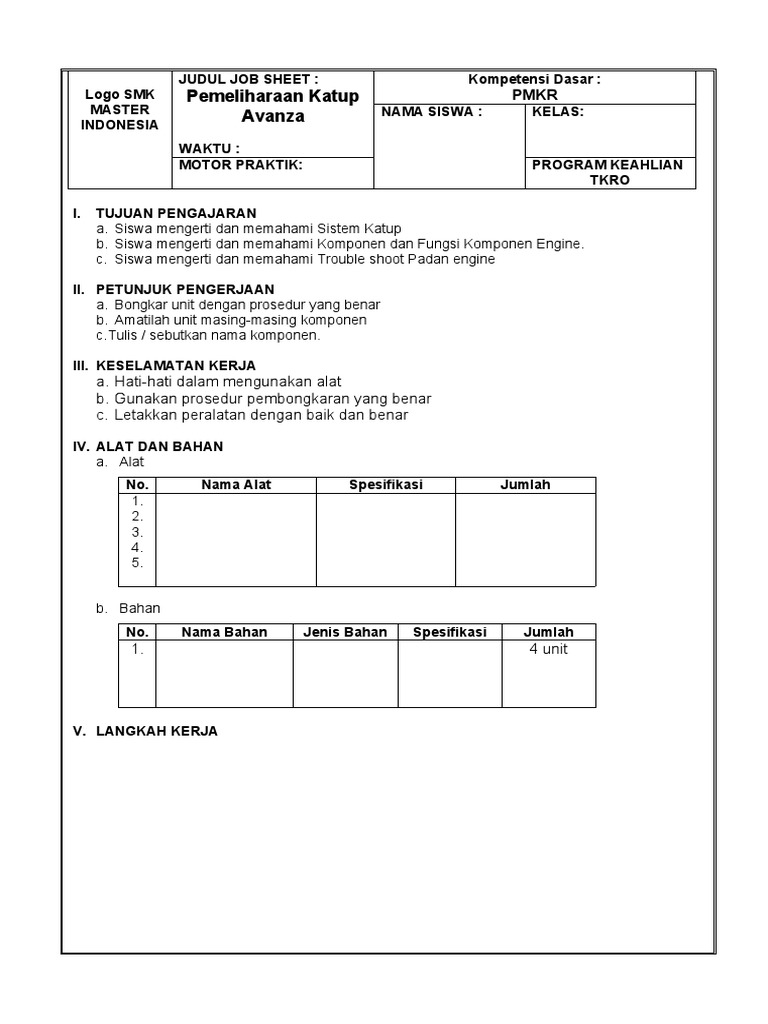 Jobsheet Rem Cakram SMK MASTERINDO TKR | PDF