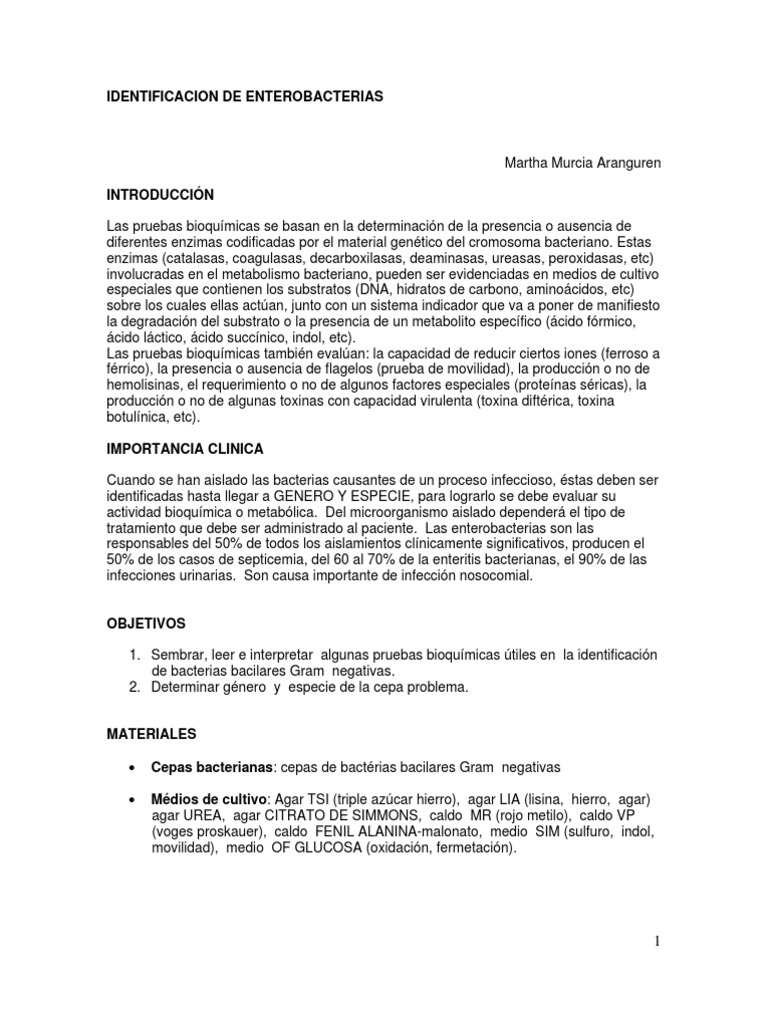 Identificacion de Enterobacterias1 | PDF | Las bacterias | Redox