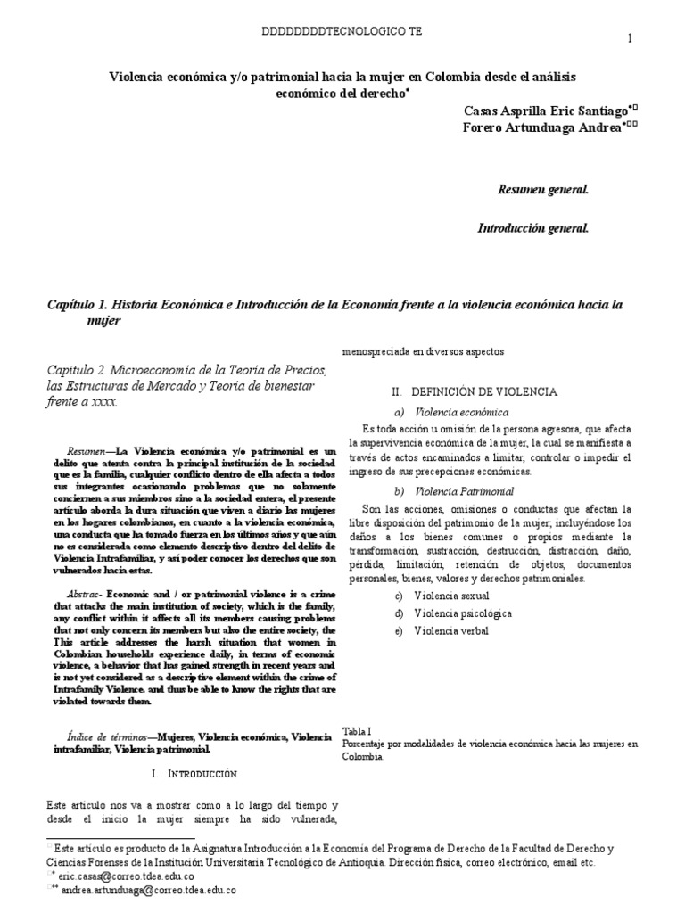 La Violencia Economica y Patrimonial Hacia La Mujer en Colombia | PDF ...