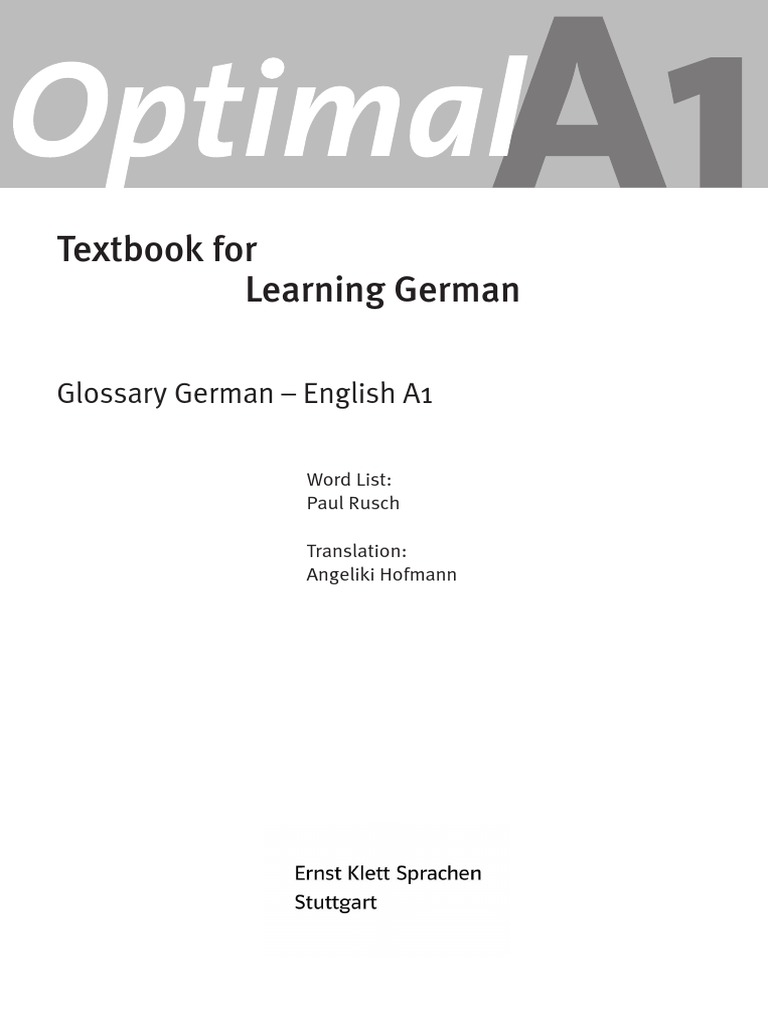 Textbook For Learning German: Glossary German - English A1 | PDF ...