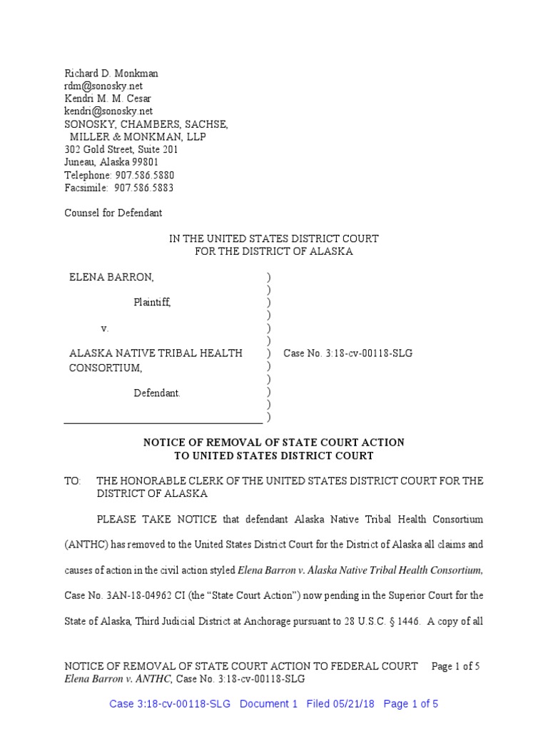 1 Notice of Removal | PDF | Federal Tort Claims Act | Intentional ...