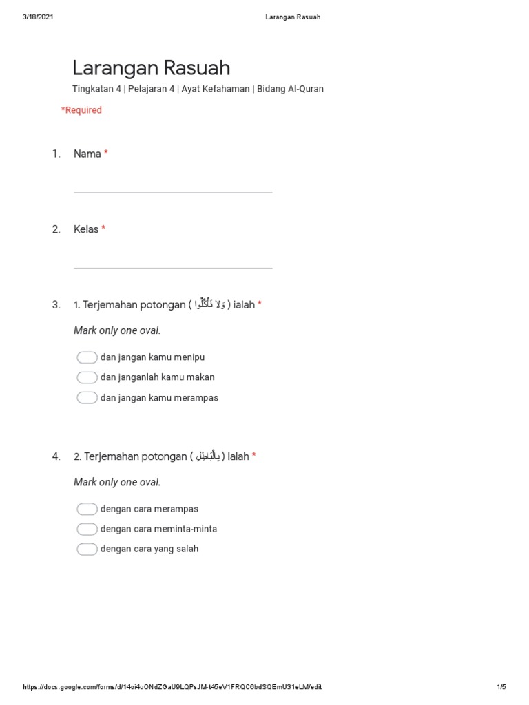 Larangan Rasuah - Google Forms | PDF