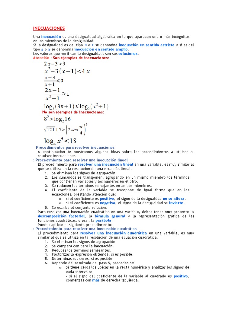 INECUACIONES | PDF | Logaritmo | Desigualdad (Matemáticas)