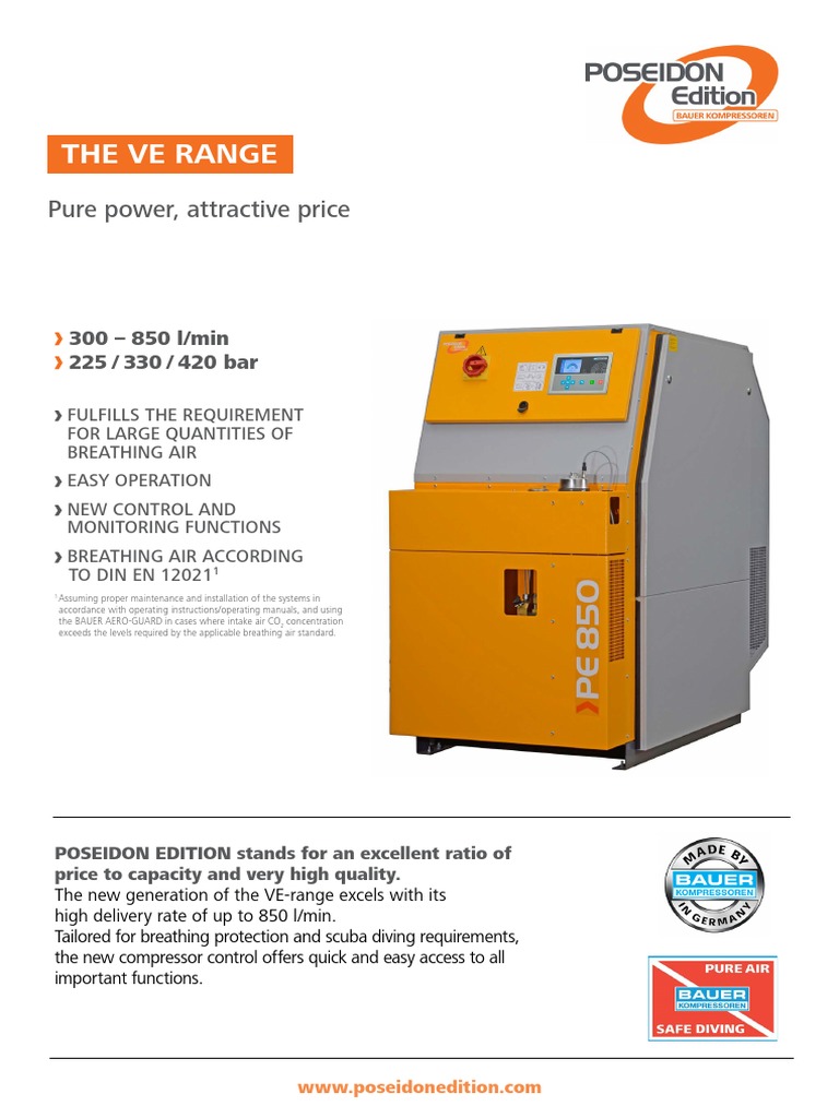 Esite Bauer Poseidon Edition VE 300 850 Hengitysilmakompressori en | PDF | Water Purification ...