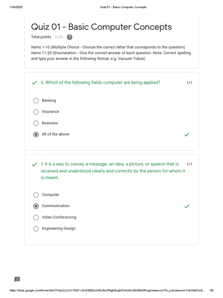 Quiz 01 - Basic Computer Concepts | PDF | Integrated Circuit | Computer ...