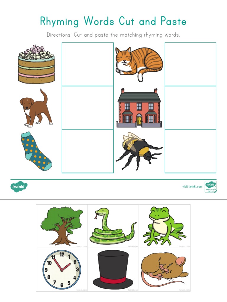 Kindergarten Rhyming Worksheets Cut And Paste FREE Printable Rhyming
