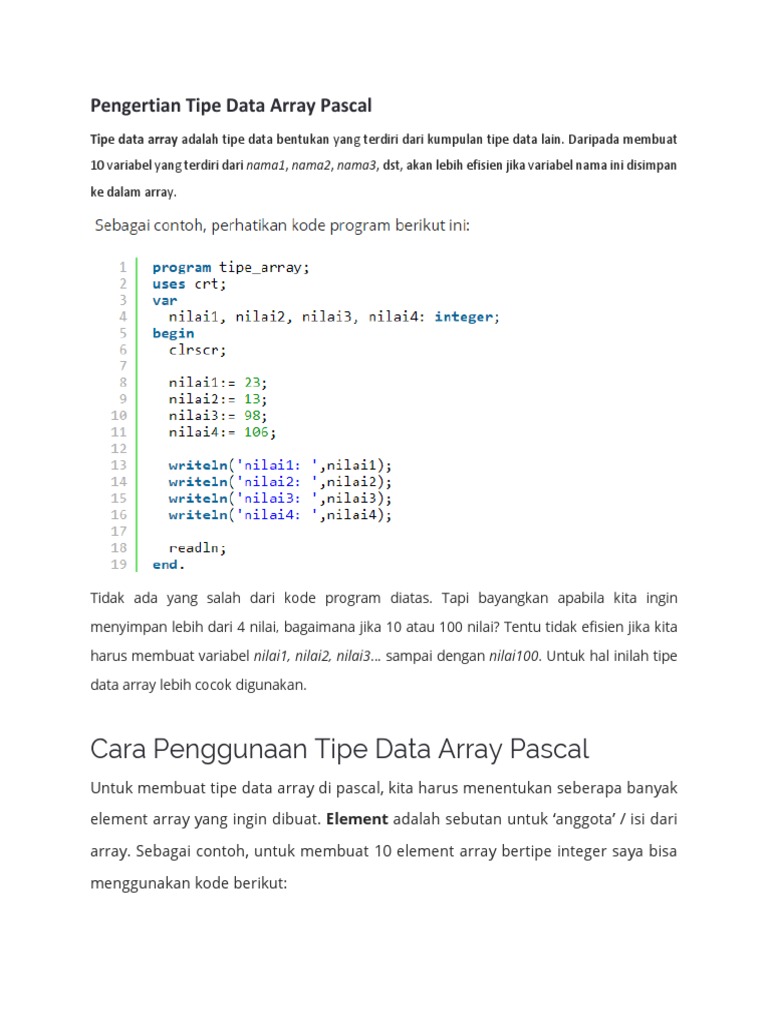 Pengertian Tipe Data Array Pascal | PDF