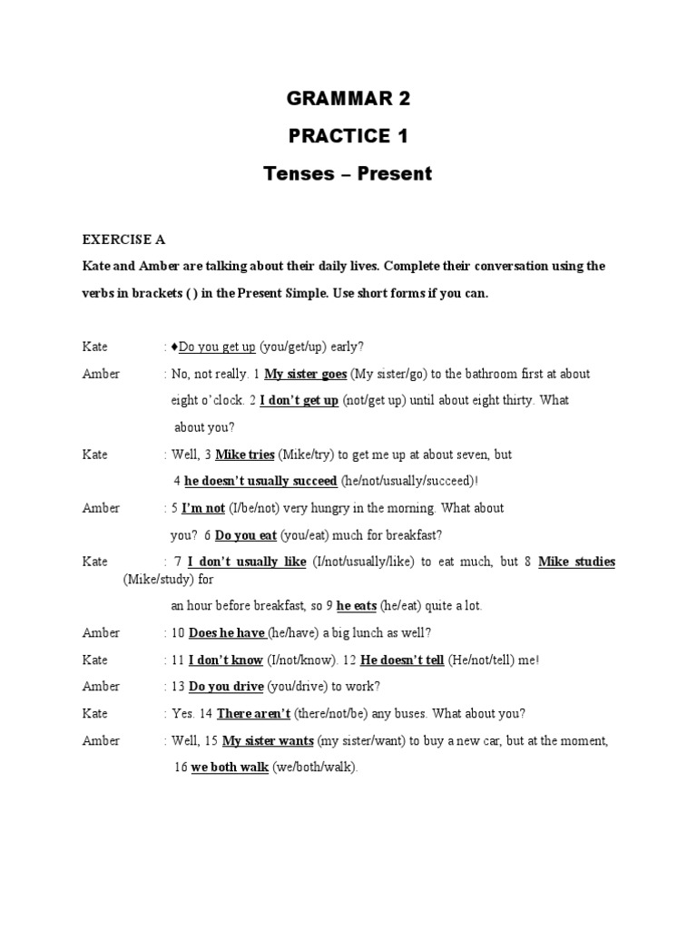 Grammar 2 - Practice 1 - Tense Present | PDF | Language Mechanics ...