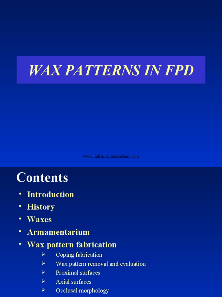 Wax Patterns in FPD | PDF | Wax | Mouth