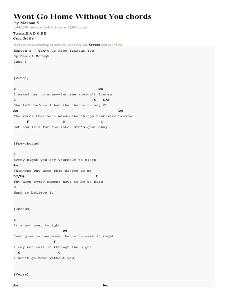 Wont Go Home Without You Chords | PDF | Song Structure | Songs