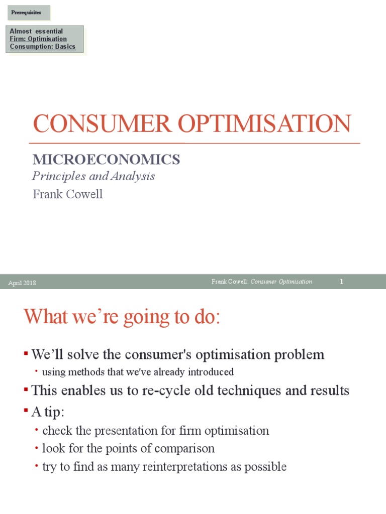 Consumer Optimisation Microeconomics Pdf Mathematical Optimization