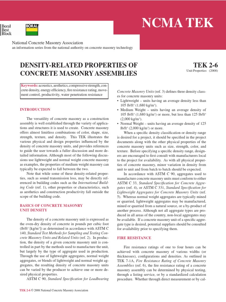 Ncma Tek: Density-Related Properties of Concrete Masonry Assemblies TEK ...