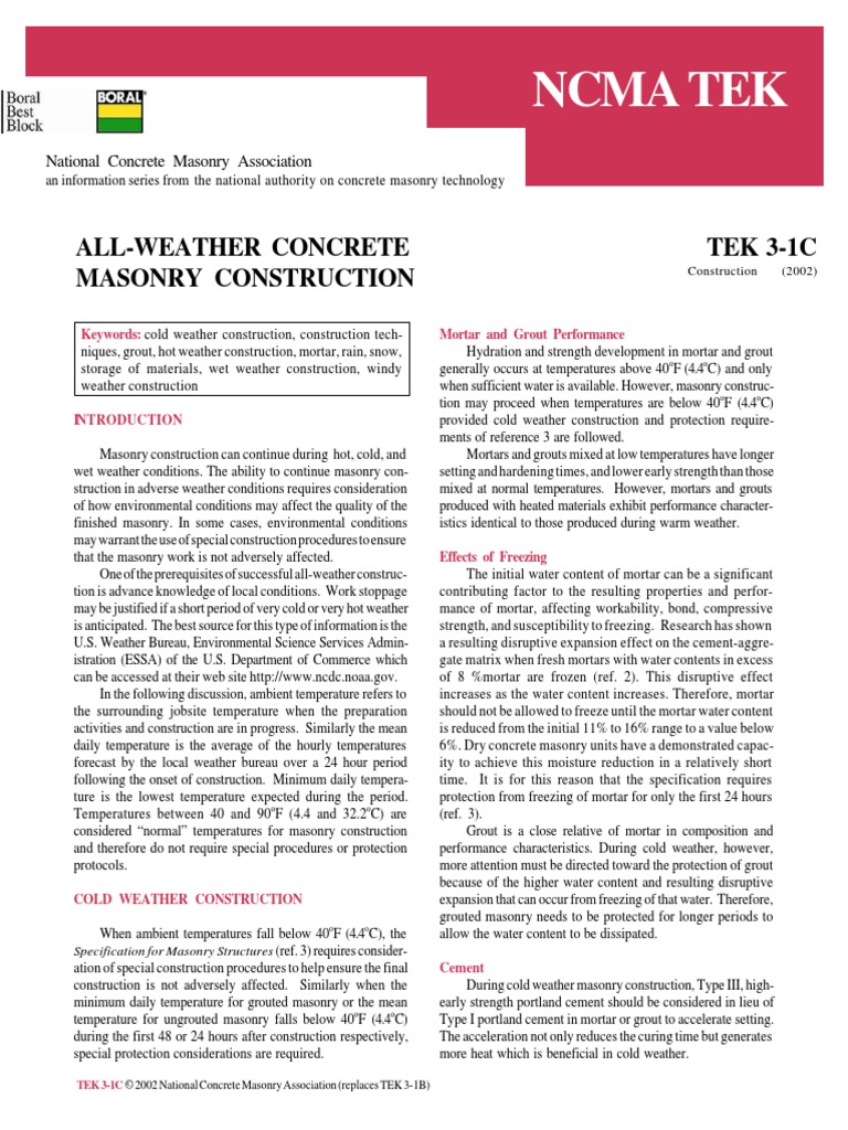 Ncma Tek: TEK 3-1C All-Weather Concrete Masonry Construction | PDF ...
