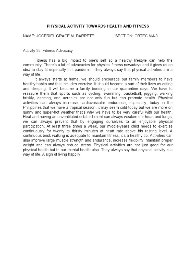 Physical Activity Towards Health and Fitness | PDF