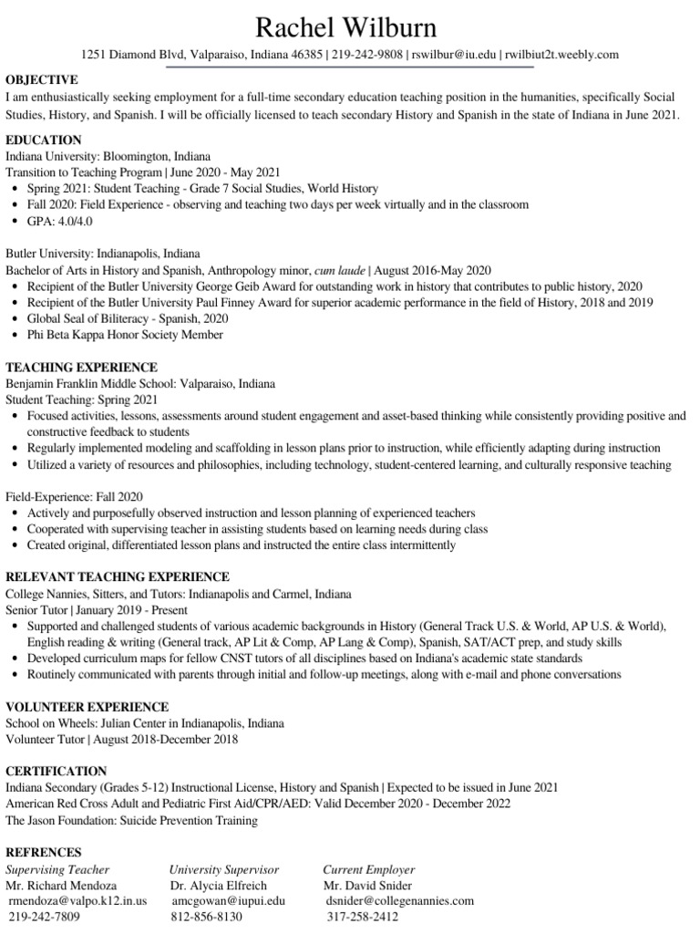 Rachel Wilburn Resume | PDF | Lesson Plan | Teachers