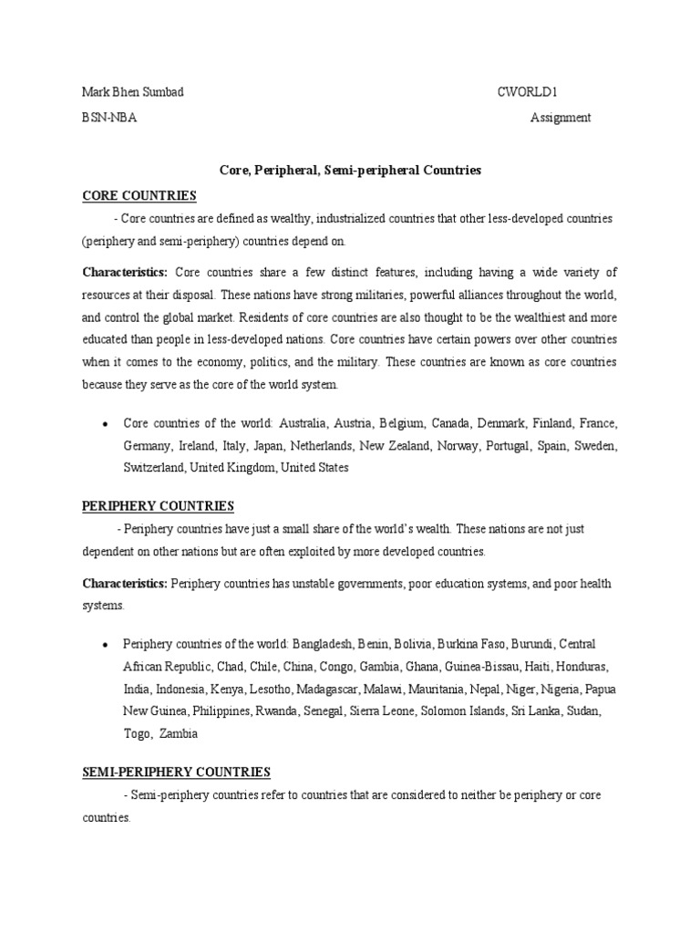 Core Countries, Periphery... Cworld | PDF | Economies | Global Politics