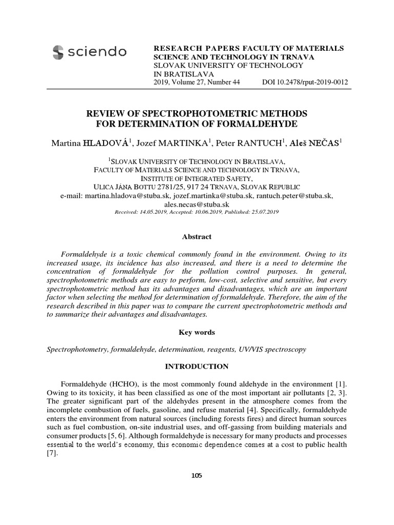 Chromotropic Acid in Formaldehyde Analysis | PDF | Formaldehyde ...