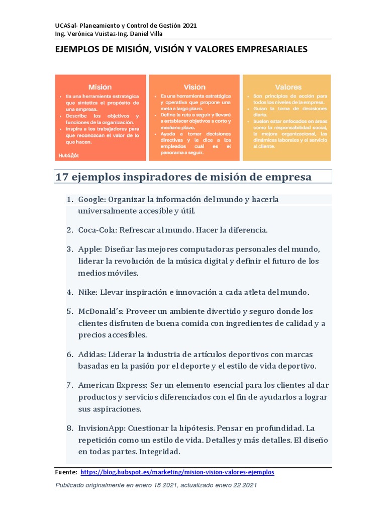 Ejemplos inspiradores de misiones, visiones y valores empresariales | PDF | Apple Inc. | Calidad ...