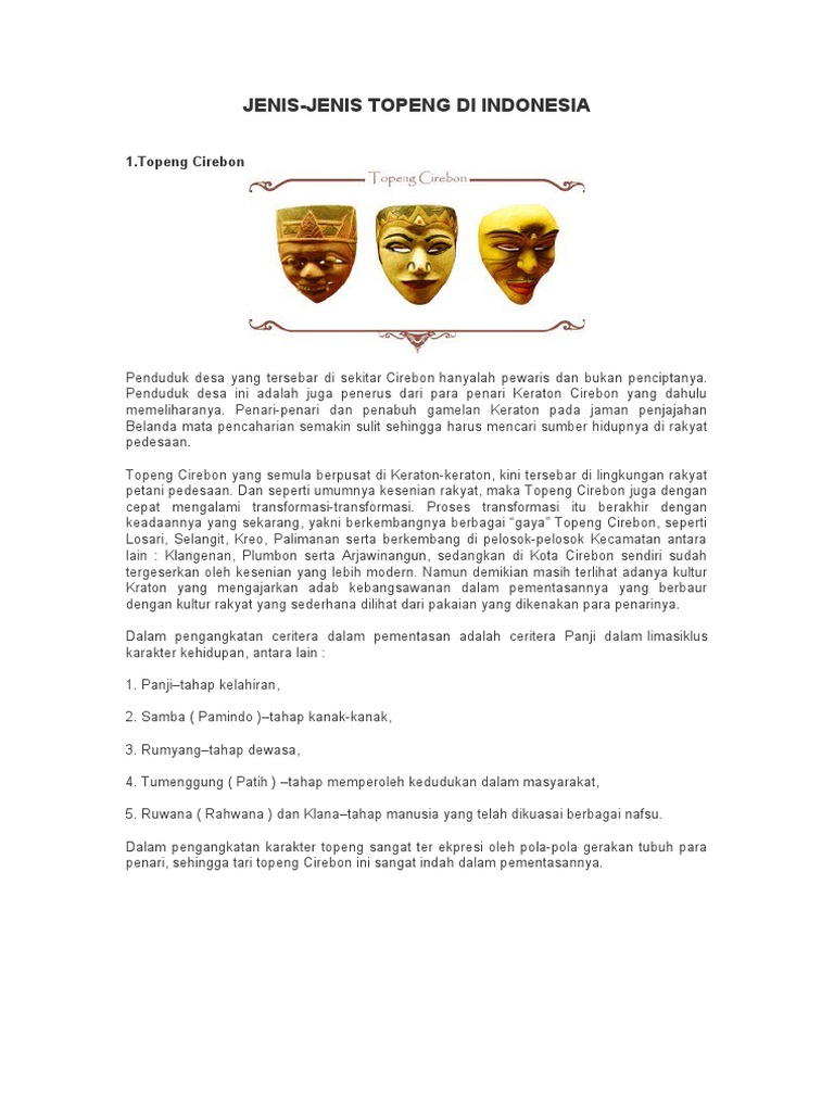 Jenis-jenis Topeng Tradisional Indonesia | PDF