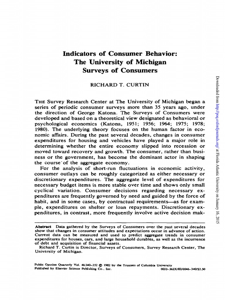 Indicators of Consumer Behavior: The University of Michigan Surveys of ...