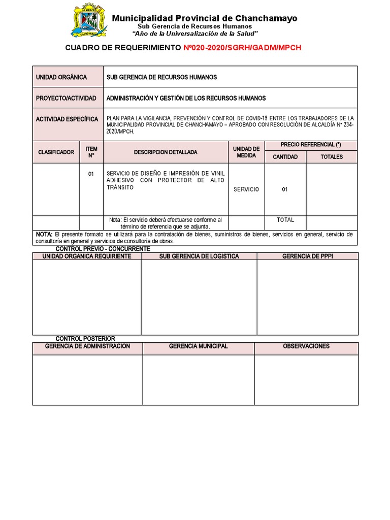 Cuadro de Requerimiento Vinil | PDF | Gestión de recursos humanos ...