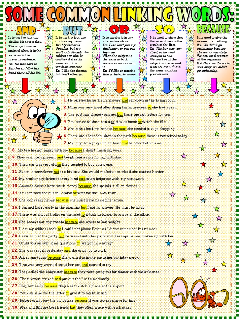 Worksheet 2. Conjunctions and - So - But - or - Because. Marilyn | PDF