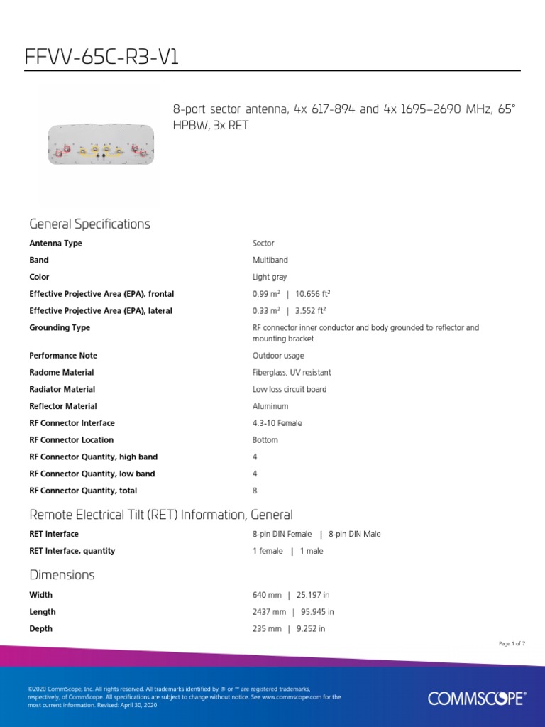 FFVV-65C-R3-V1: General Specifications | PDF | Antenna (Radio ...