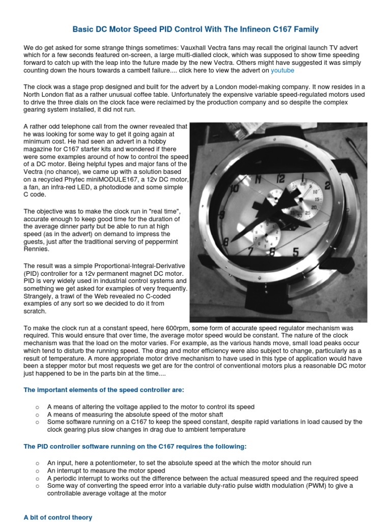 Basic DC Motor Speed PID Control With The Infineon C167 Family | PDF