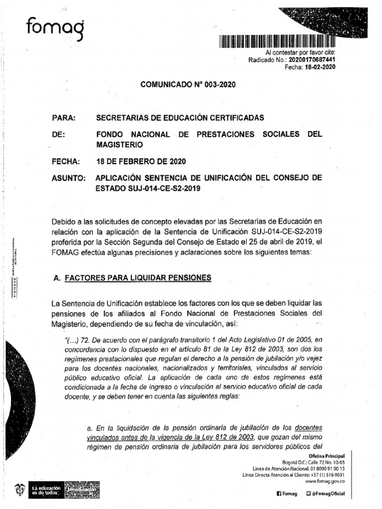 Comunicado 003 Fomag | PDF