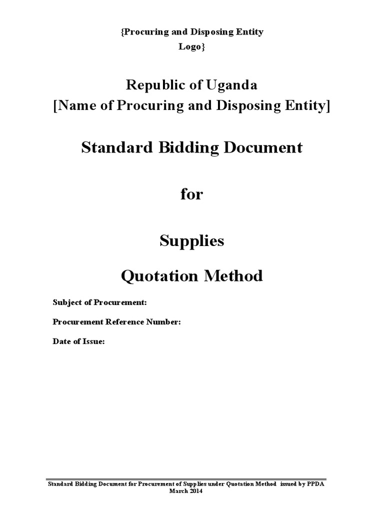 Standard Bidding Document For Supplies Quotation Method: Republic of ...