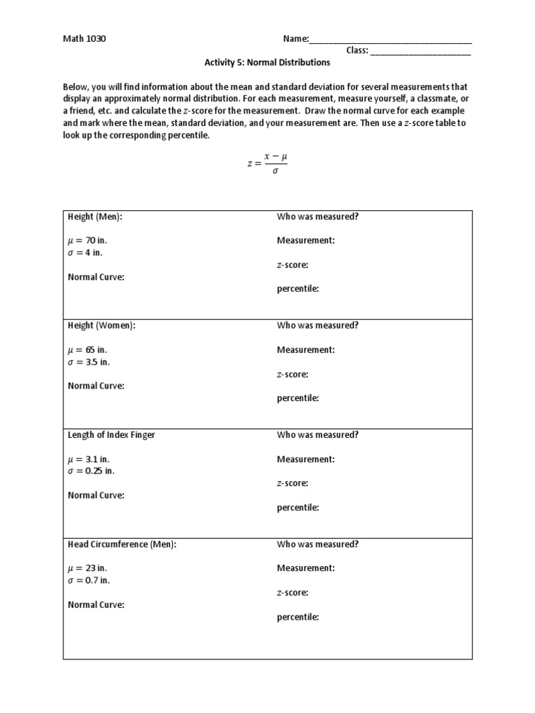 Activity 5 Normal Distributions | PDF | Percentile | Normal Distribution