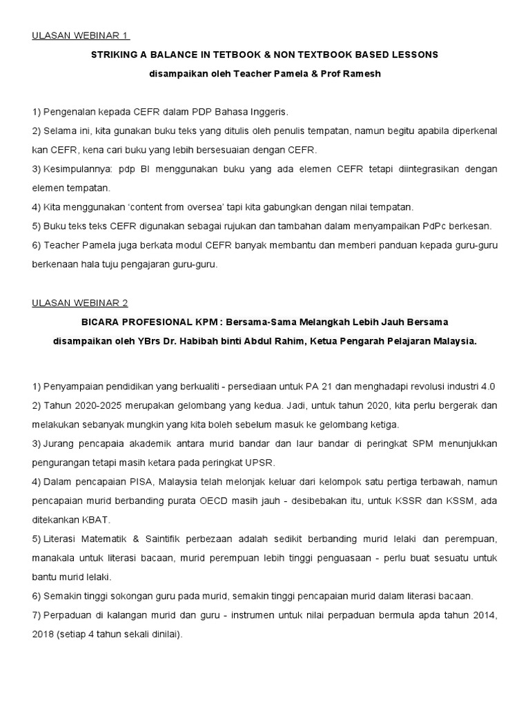 Ulasan Webinar 1 & 2 | PDF