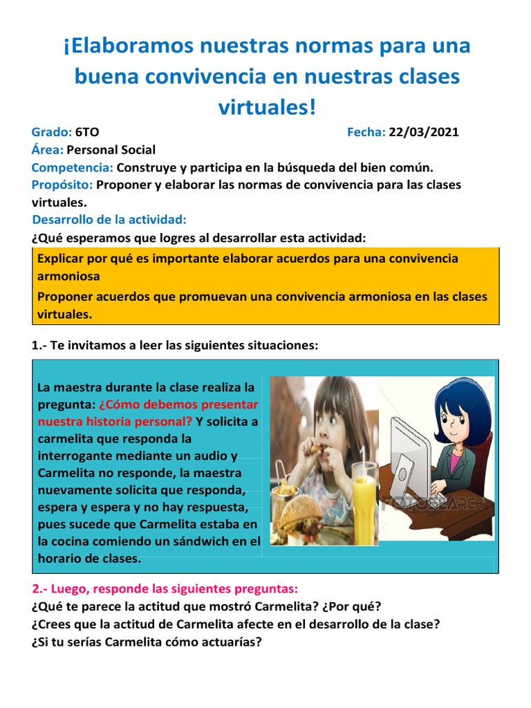 Elaboramos Nuestras Normas para Una Buena Convivencia en Nuestras ...