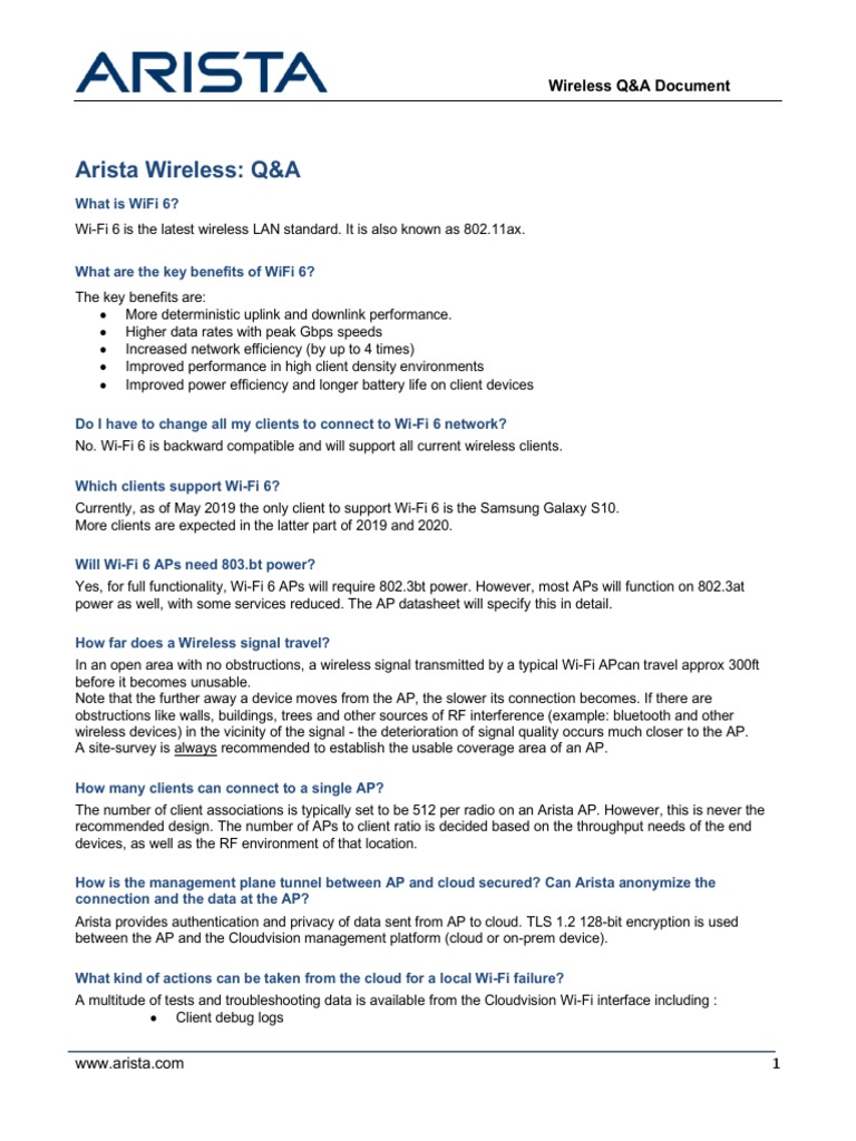 Arista Wireless FAQ | PDF | Wi Fi | Wireless Lan